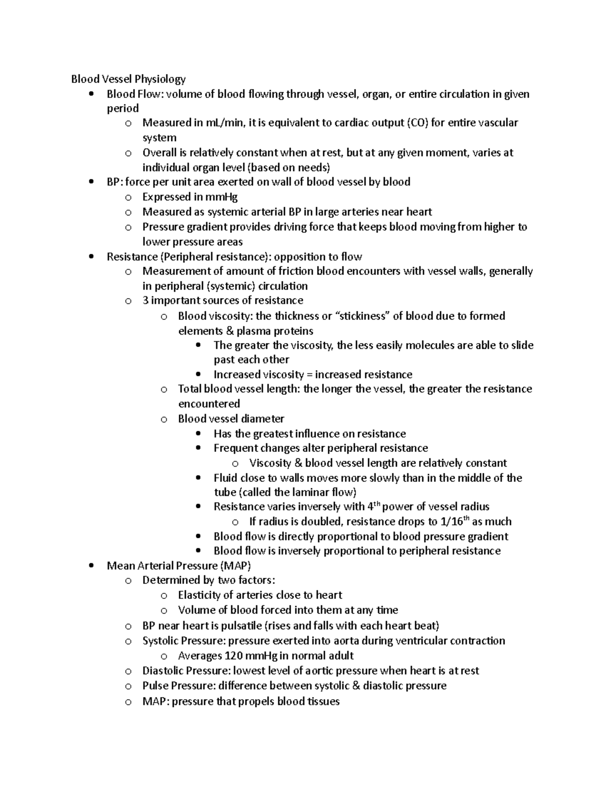 Blood Vessel Physiology study gudie - Blood Vessel Physiology Blood ...