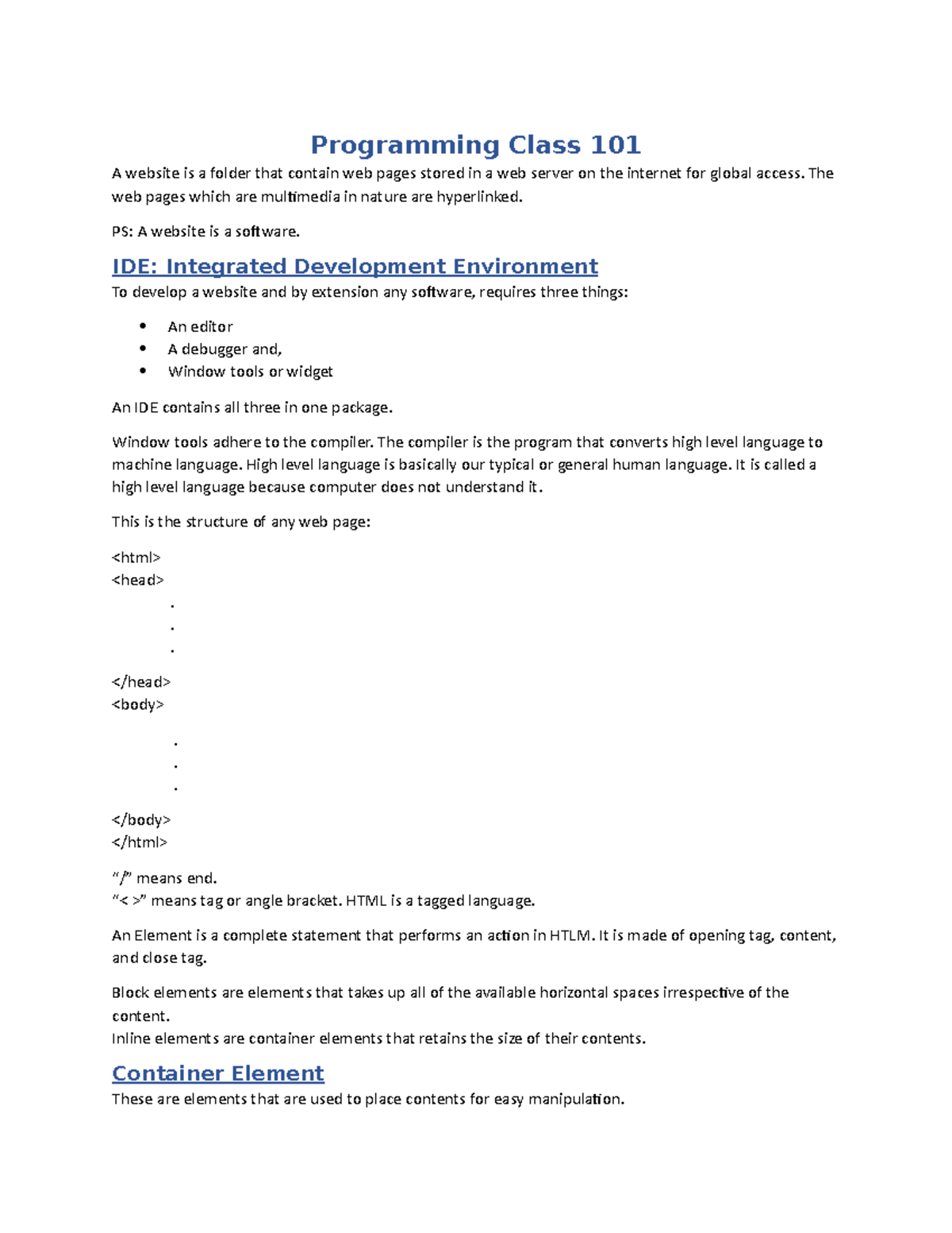 Programming Class 101 Programming Class 101 A Website Is A Folder 7843