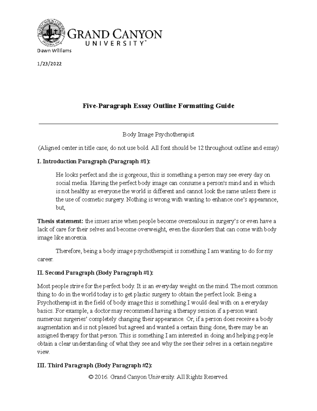 T6 Five Paragraph Outline Formatting - Dawn Williams 1/23/ Five ...