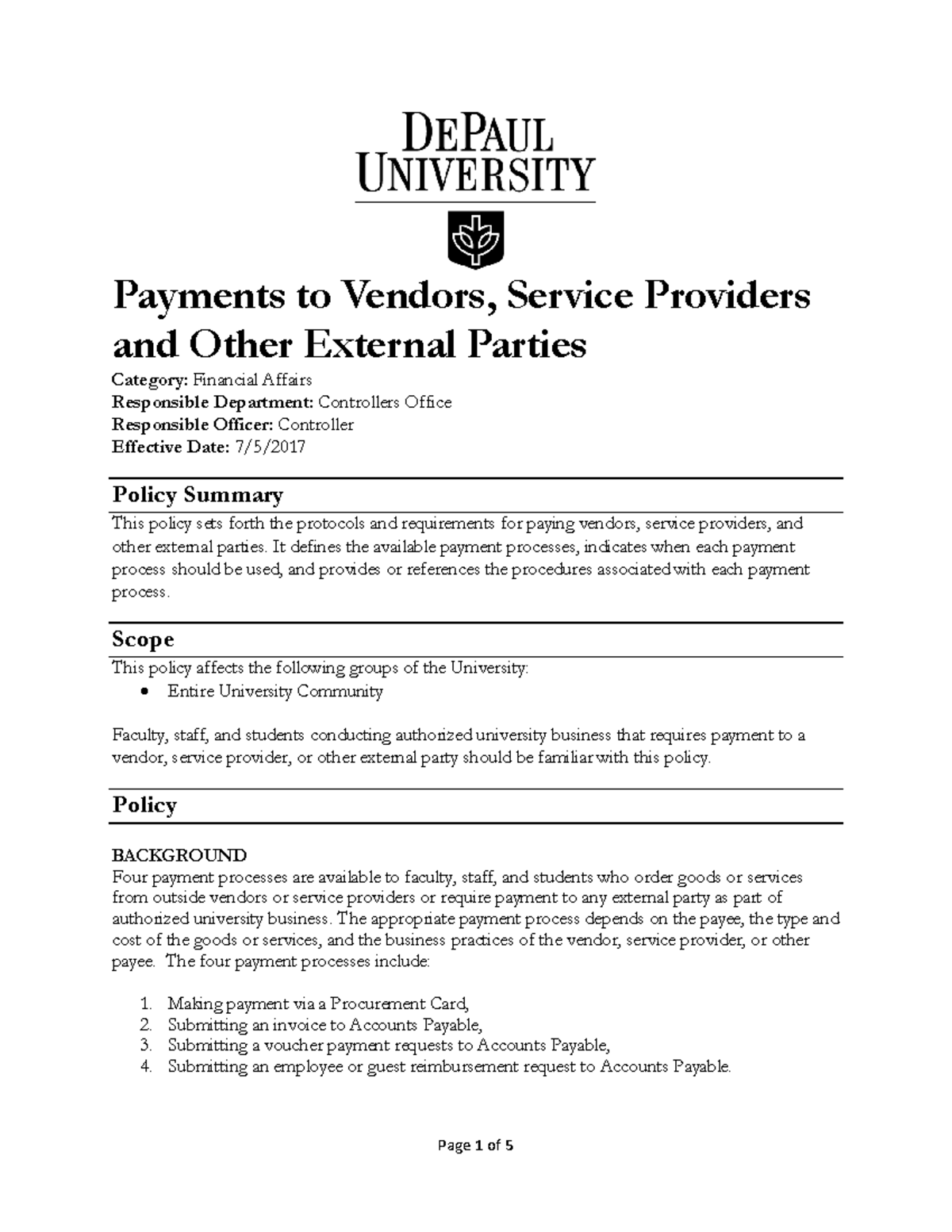 Payments to Vendors Service Providers and Other External Parties ...