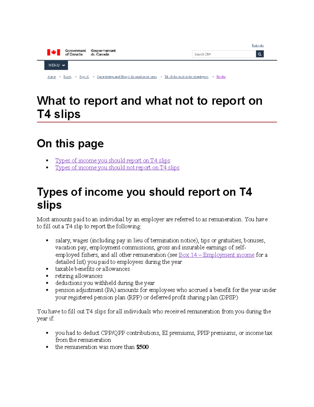 CRA Guidance on how to prepare T4 slips - What to report and what not ...