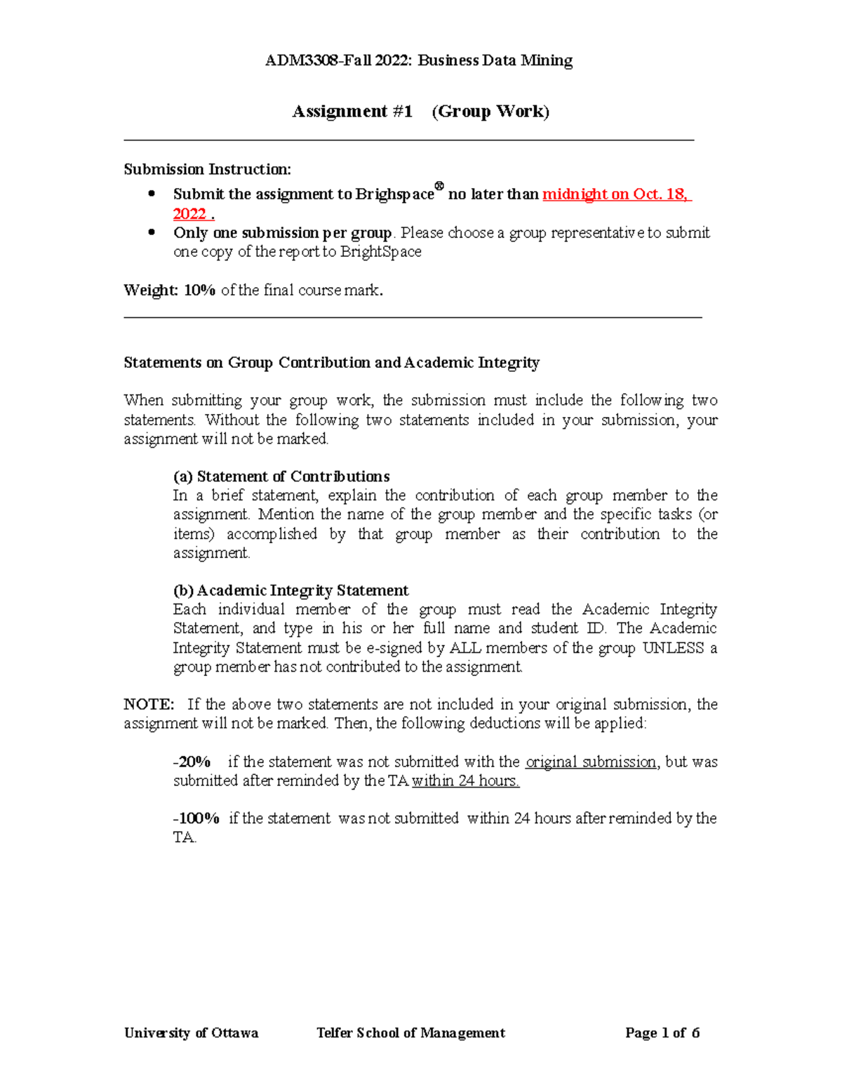 ADM3308 Assignment 1 - Assignment #1 (Group Work) - Studocu