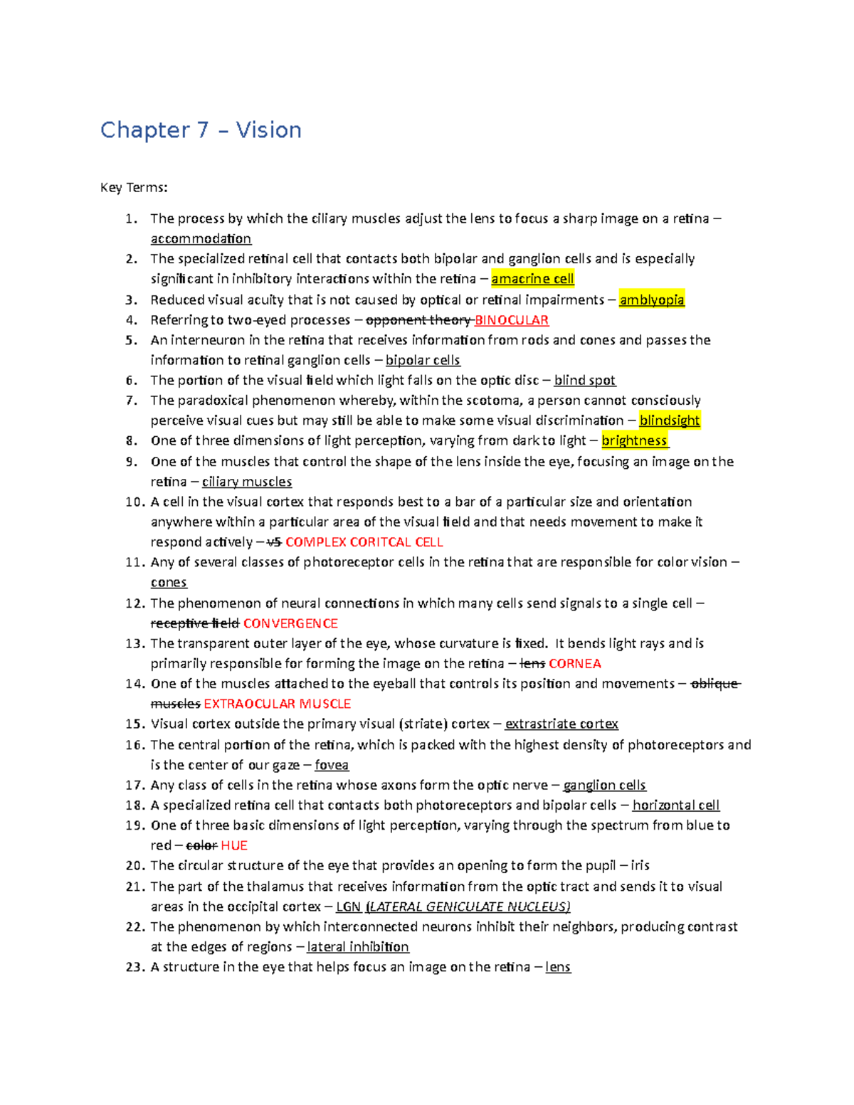 Chapter 7 - Vision Essay Questions and Terms - Chapter 7 – Vision Key ...