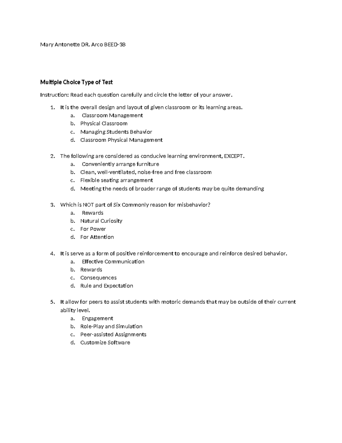 Arco Type of Test - This is type of test - Mary Antonette DR. Arco BEED ...