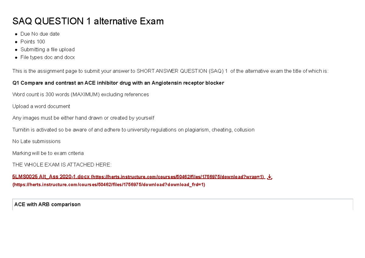 SAQ Question 1 alternative Exam - SAQ QUESTION 1 alternative Exam Due ...