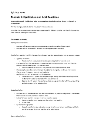 Module 5 Chemistry Notes - MODULE 5: Equilibrium and acid Reactions ...