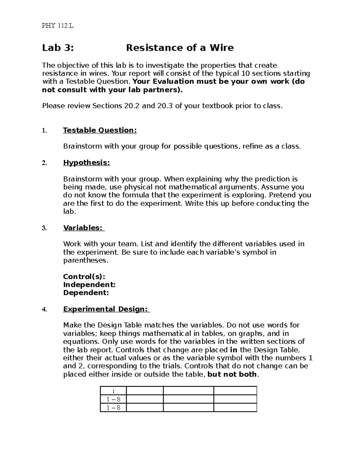 Phy112l.lab3resistancewire 3 - Lab 3: Resistance of a Wire The ...