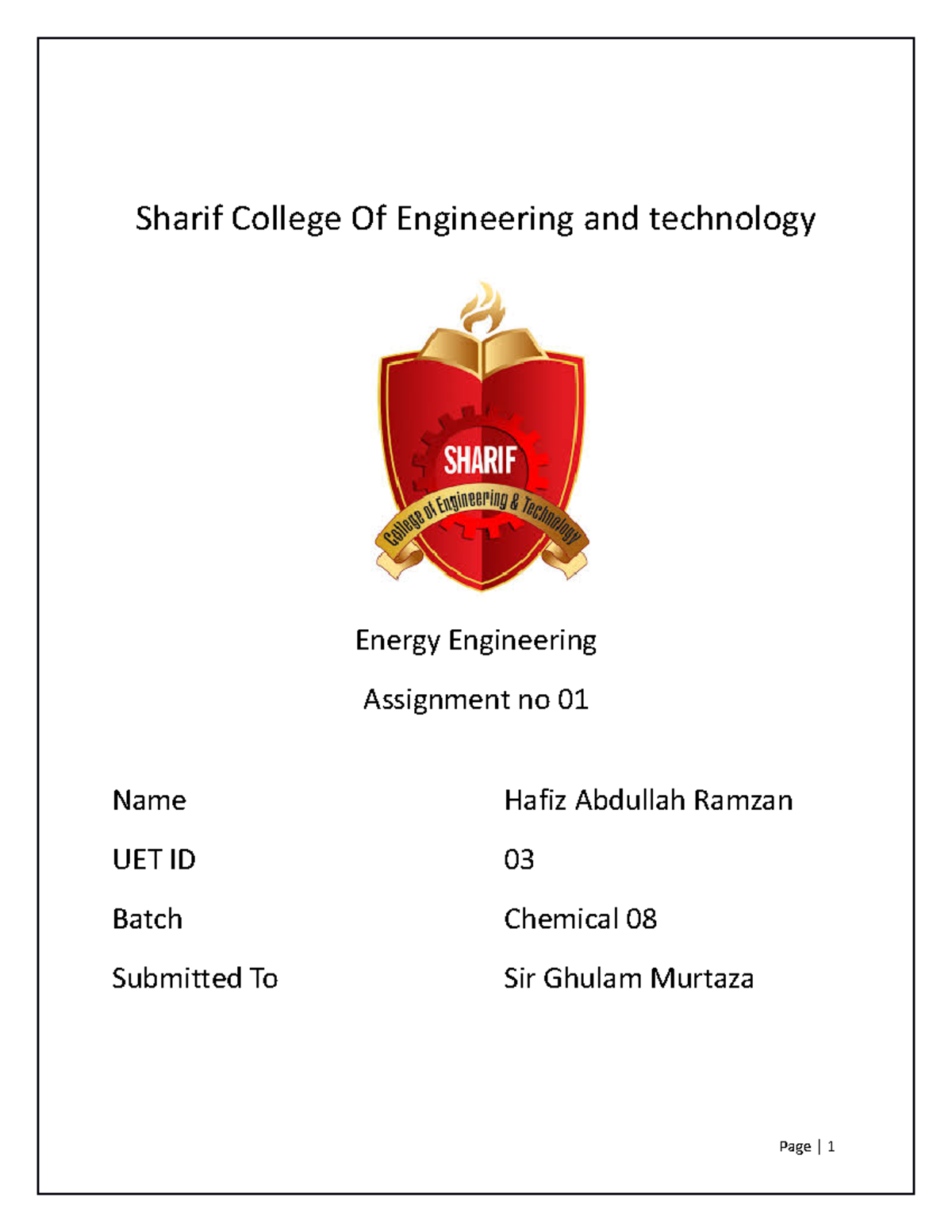 Energy Assignment by 03 - Sharif College Of Engineering and technology ...