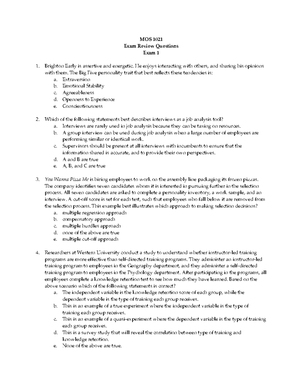 MOS 1021- Exam Review Questions (Exam 1) - MOS 1021 Exam Review ...