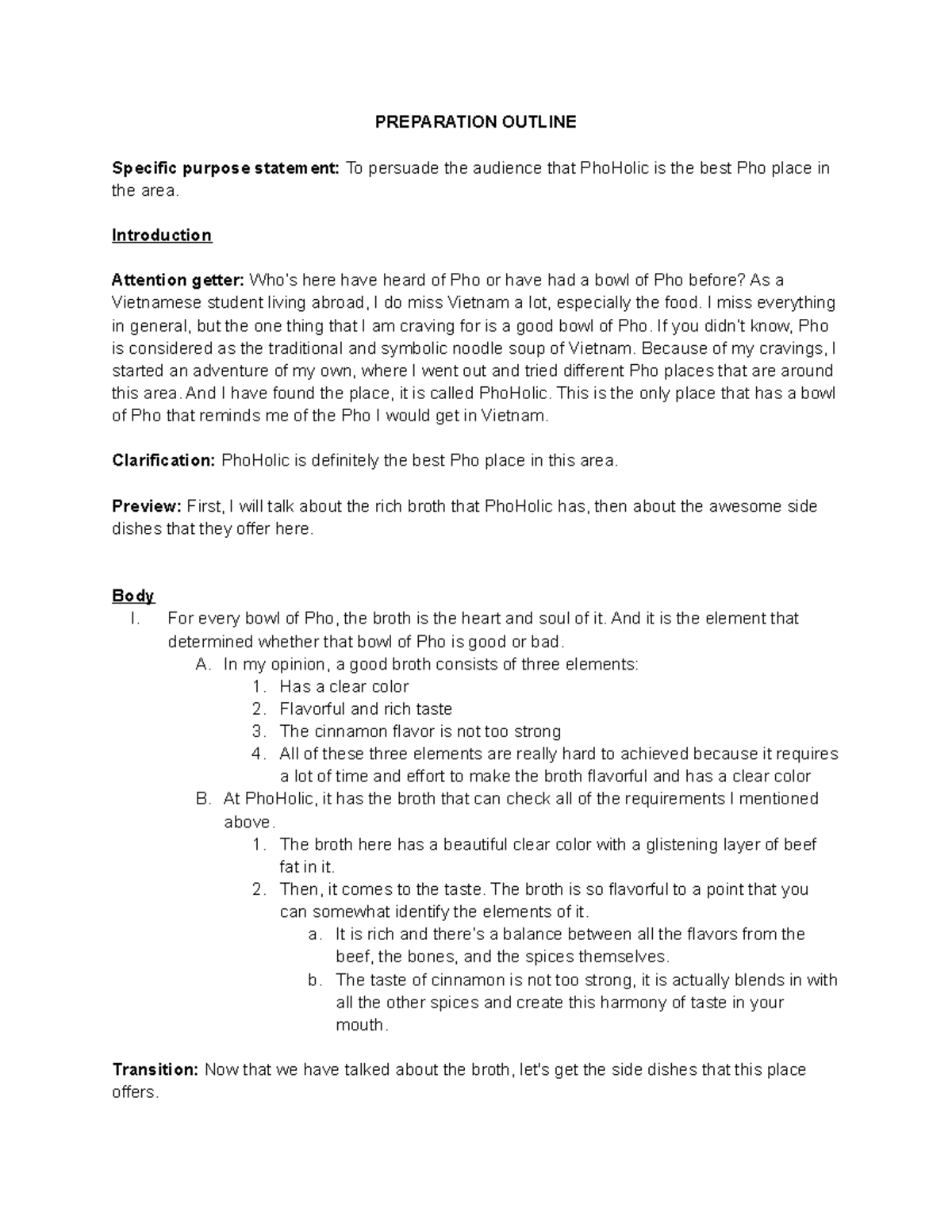 CMST110 Speech 3 Outline - PREPARATION OUTLINE Specific purpose ...