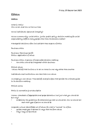 Ethics Final Reference Sheet - ETHICAL LEADERSHIP AND CORPORATE CULTURE ...