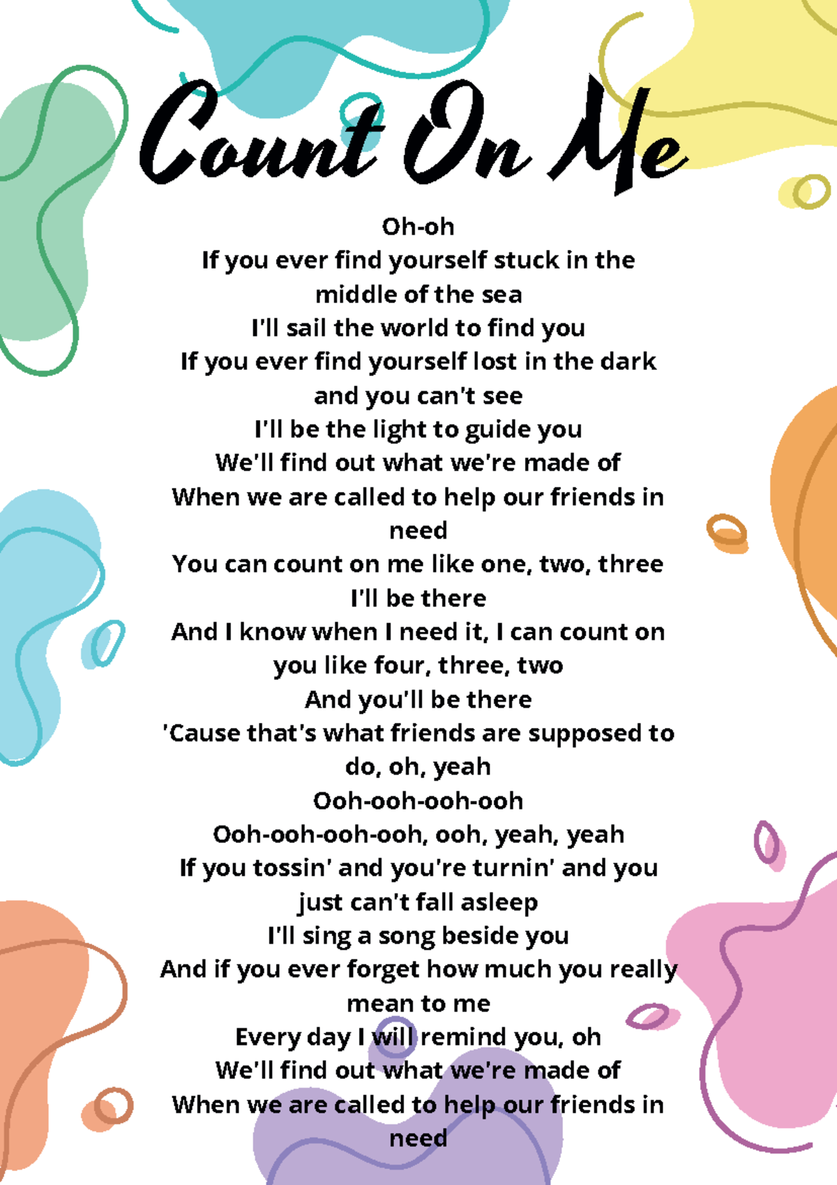 letra de musica - Count On Me Oh-oh If you ever find yourself stuck in ...