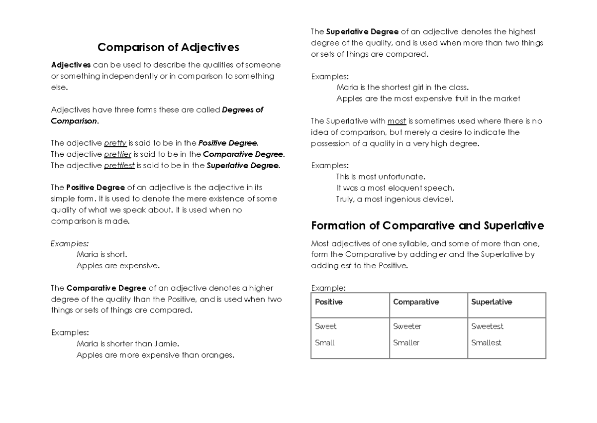 Comparison of Adjectives - Comparison of Adjectives Adjectives can be ...