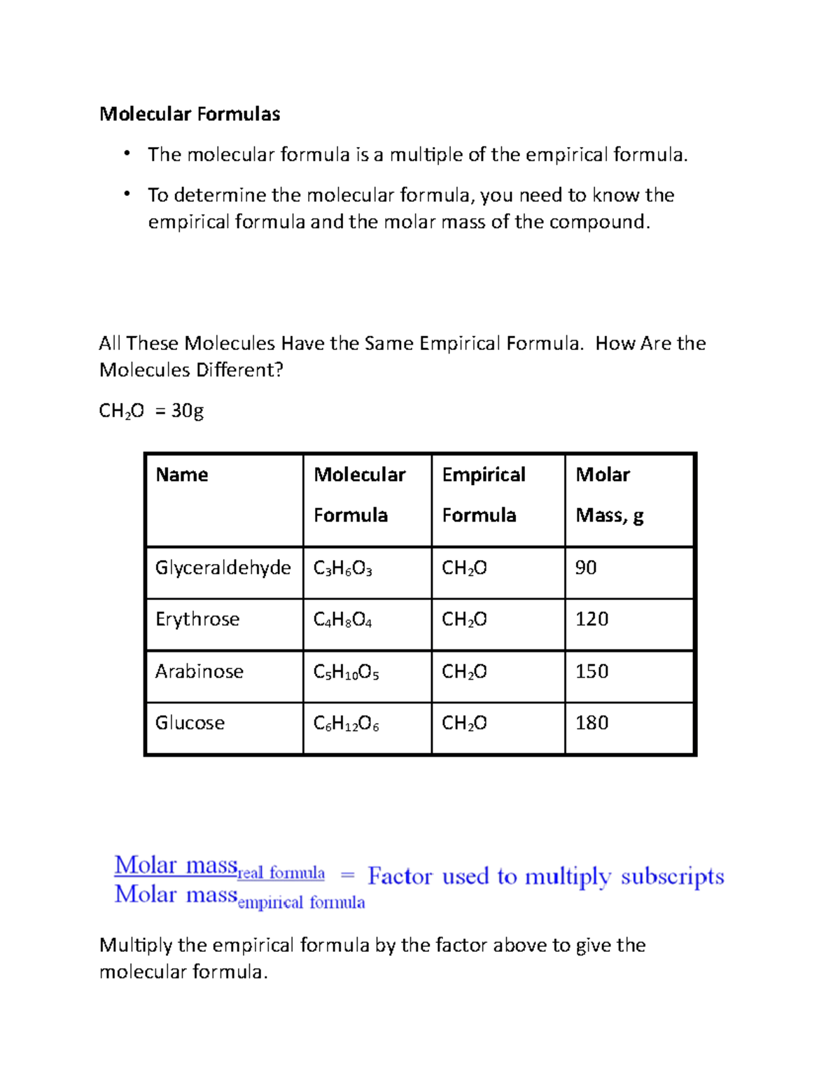 Chapter 6-Molecular Formulas - Molecular Formulas The molecular formula ...