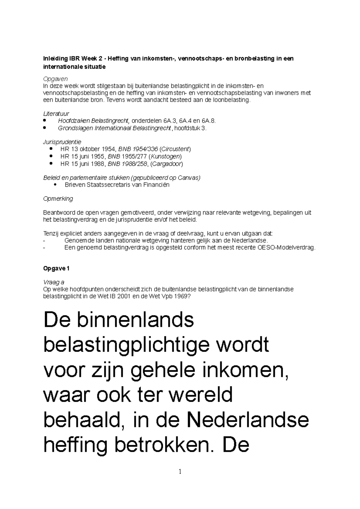 Week 2 Inleiding IBR januari 2023 opgaven - Inleiding IBR Week 2 ...