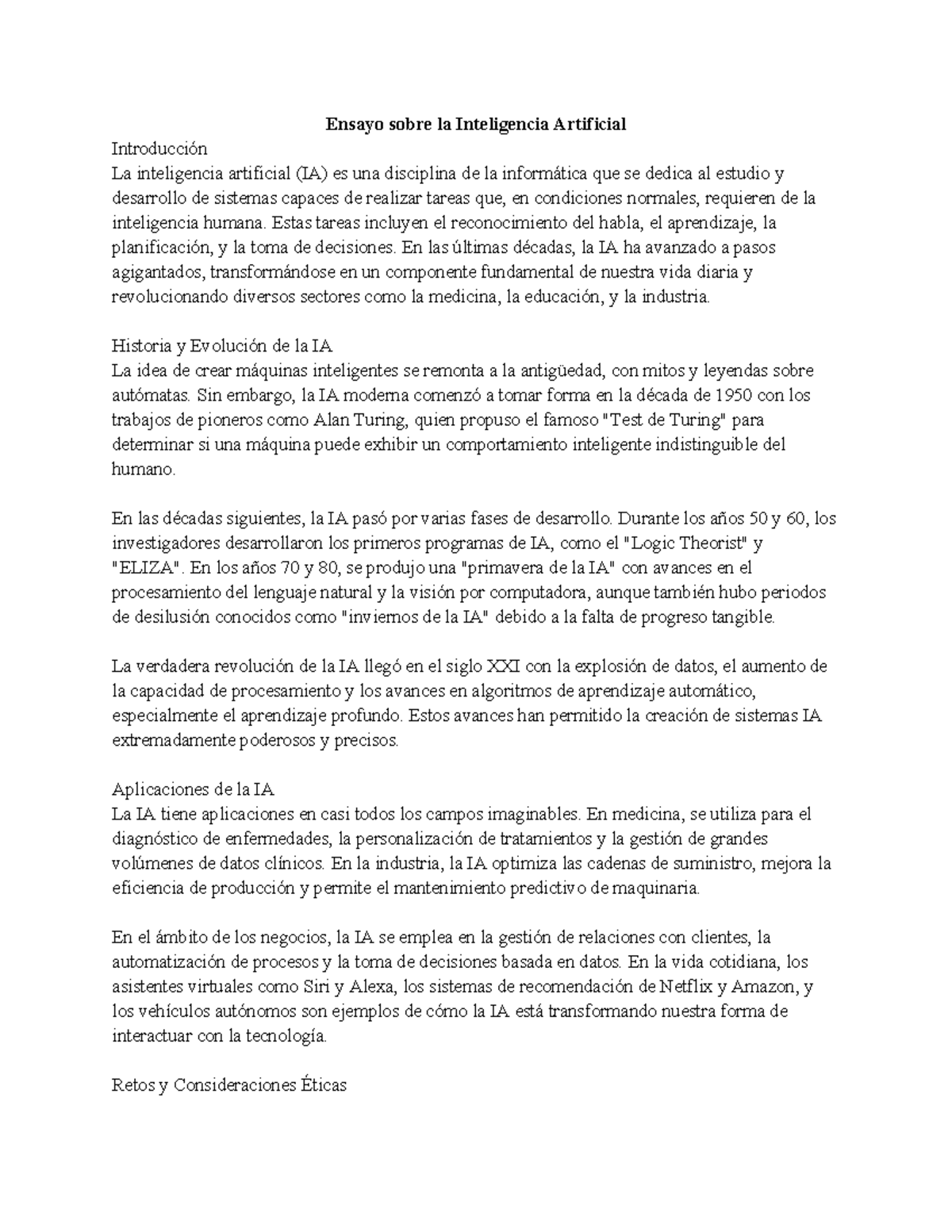 Ensayo sobre la Inteligencia Artificial - Ensayo sobre la Inteligencia ...