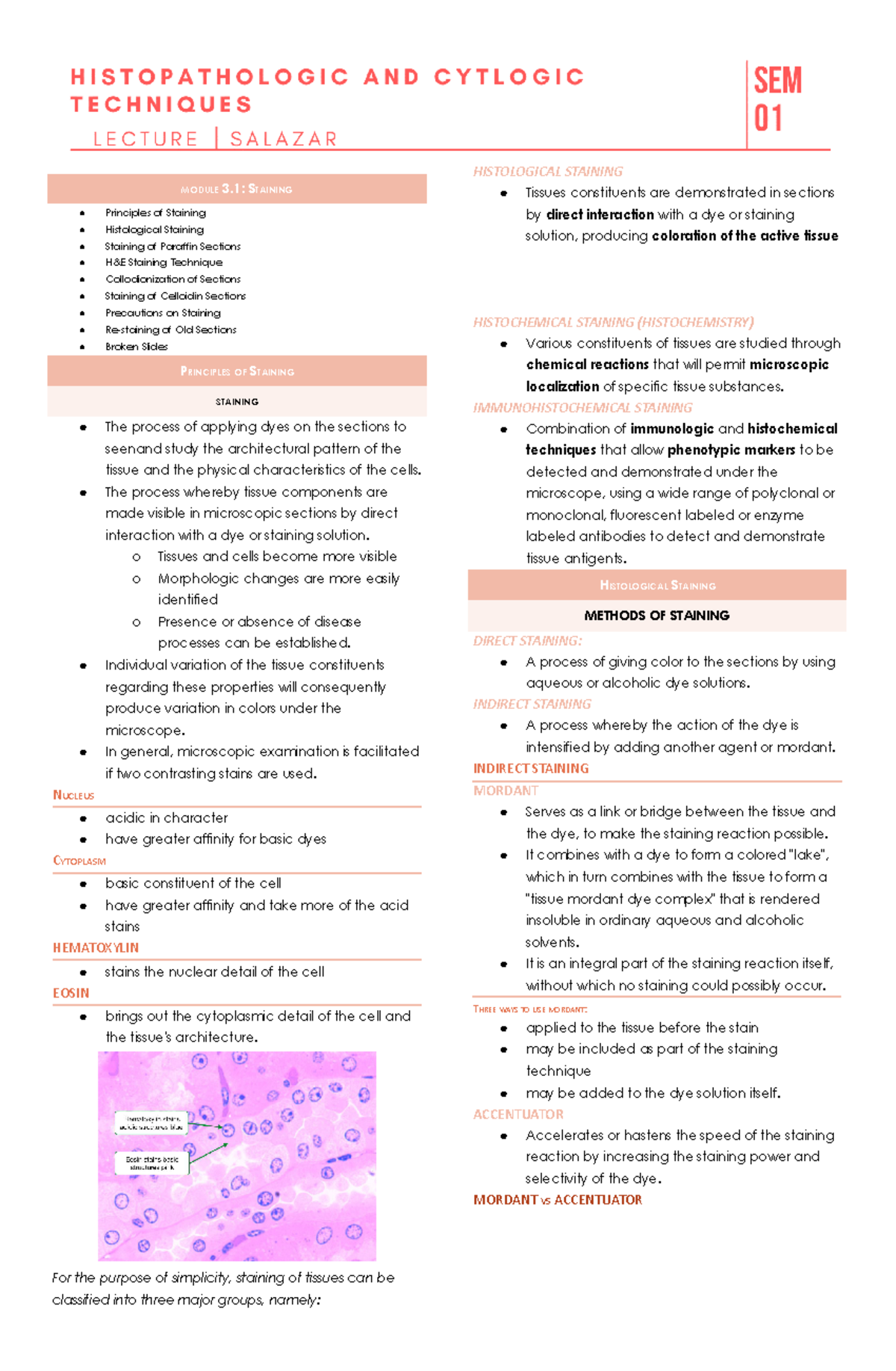 Copy of Module 3.1.docx - MODULE 3: STAINING Principles of Staining Histological Staining - Studocu