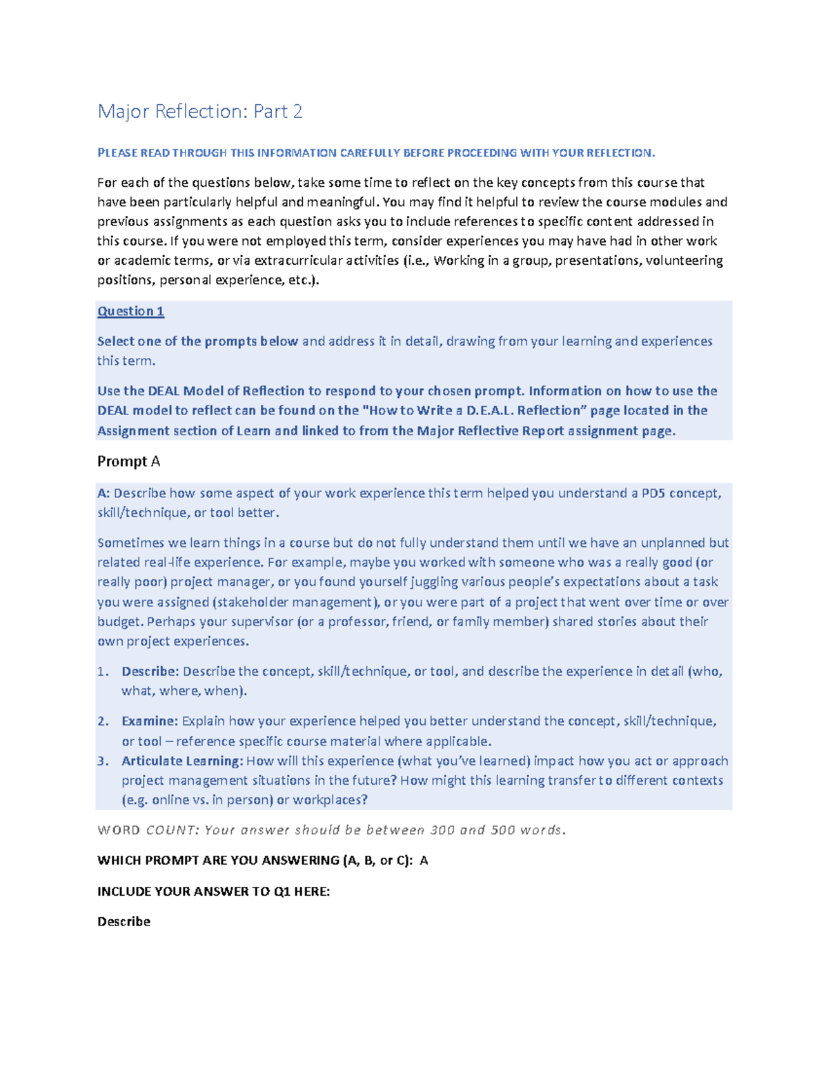 PD5 MRR Part 2 - assignment - Major Reflection: Part 2 P LEASE READ ...