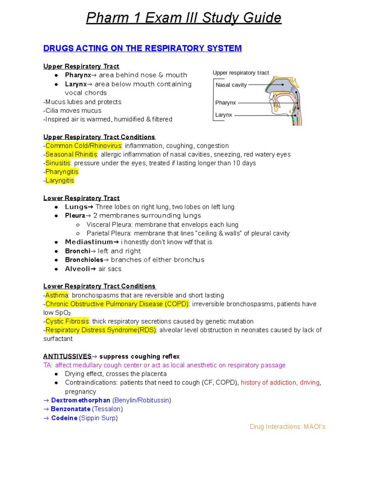 Pharm 1 Exam III Study Guide full - Pharm 1 Exam III Study Guide DRUGS ...
