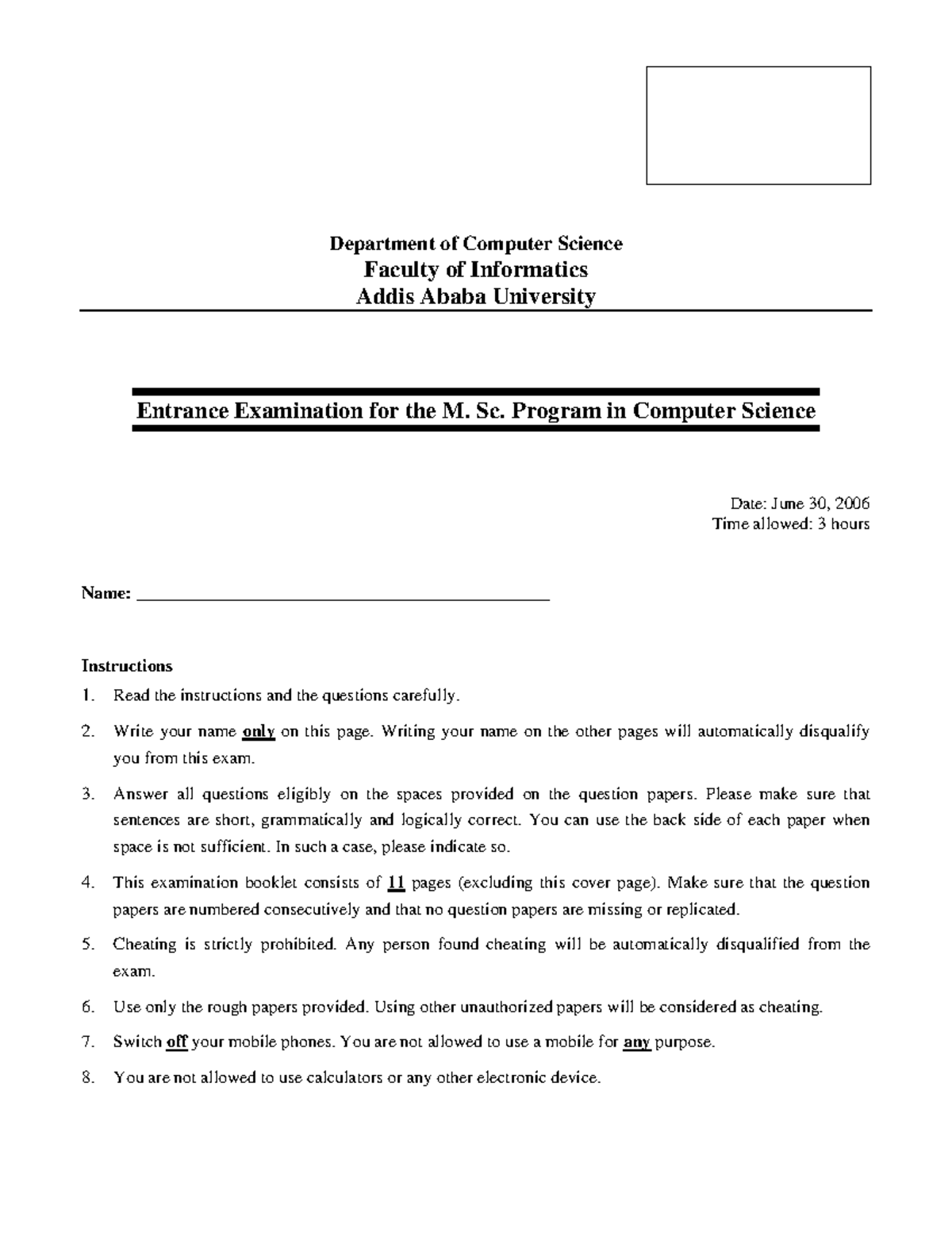 Exam 19 March, questions - Department of Computer Science Faculty of ...