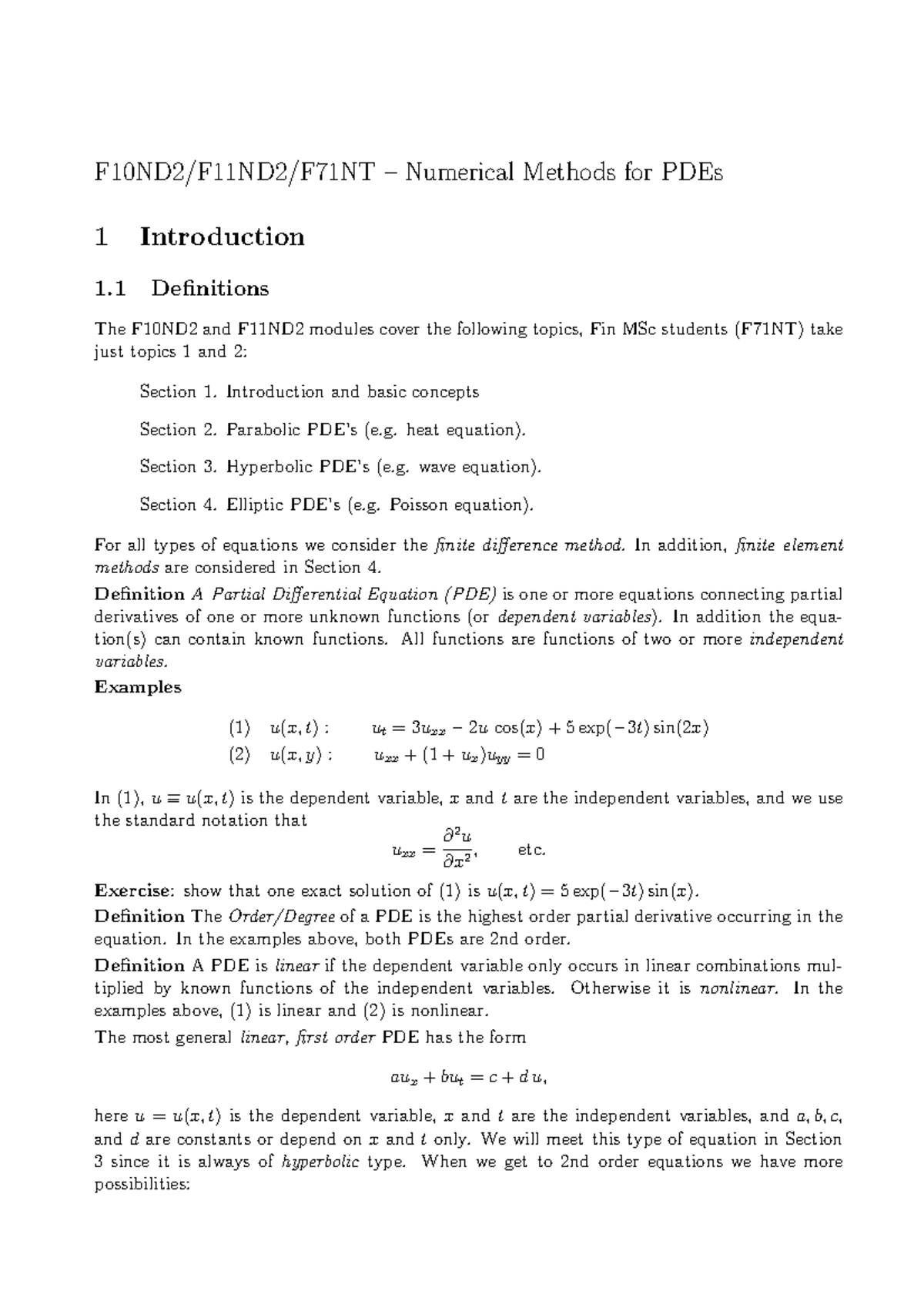 CSM421 - Notes - F10ND2/F11ND2/F71NT – Numerical Methods for PDEs 1 ...