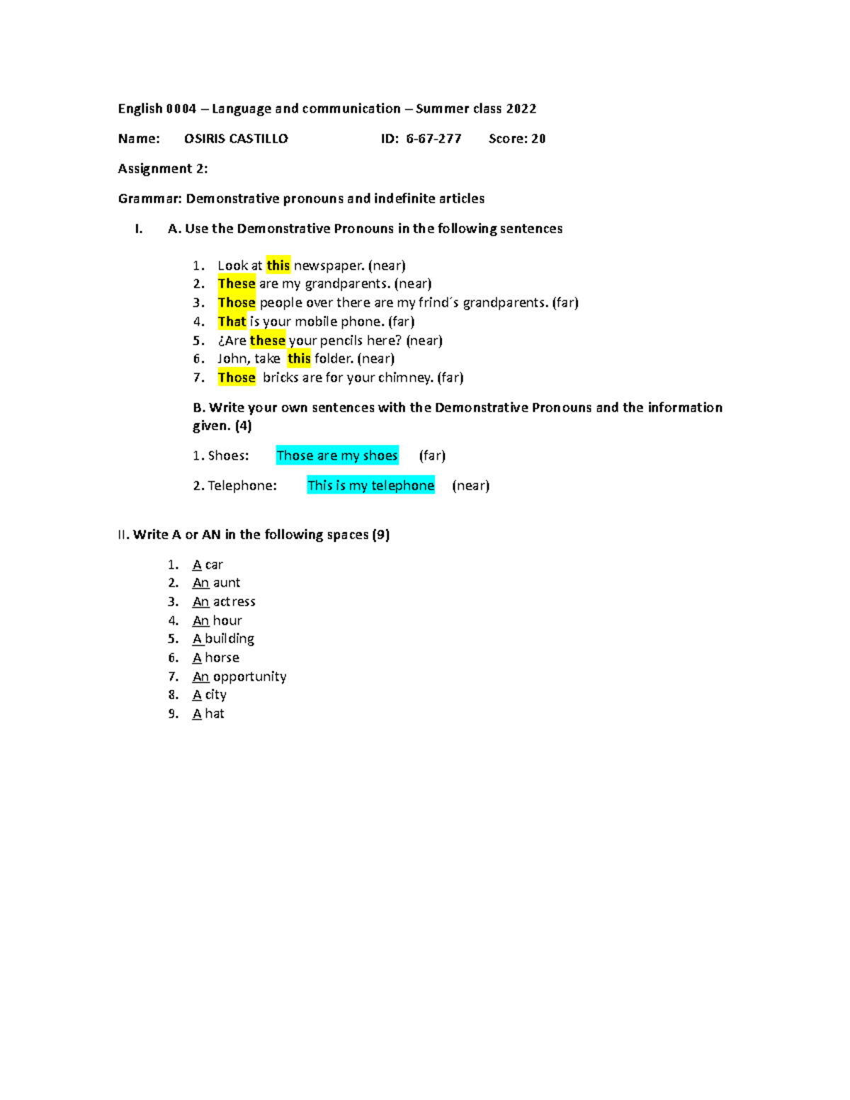 Assignment 2 english - English 0004 – Language and communication – Summer class 2022 Name ...