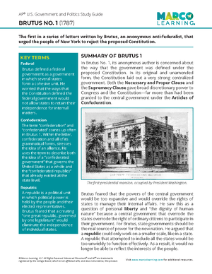 Unit 1 Topic 1.1-1.3 - Brutus was an example of an Anti-Federalist ...