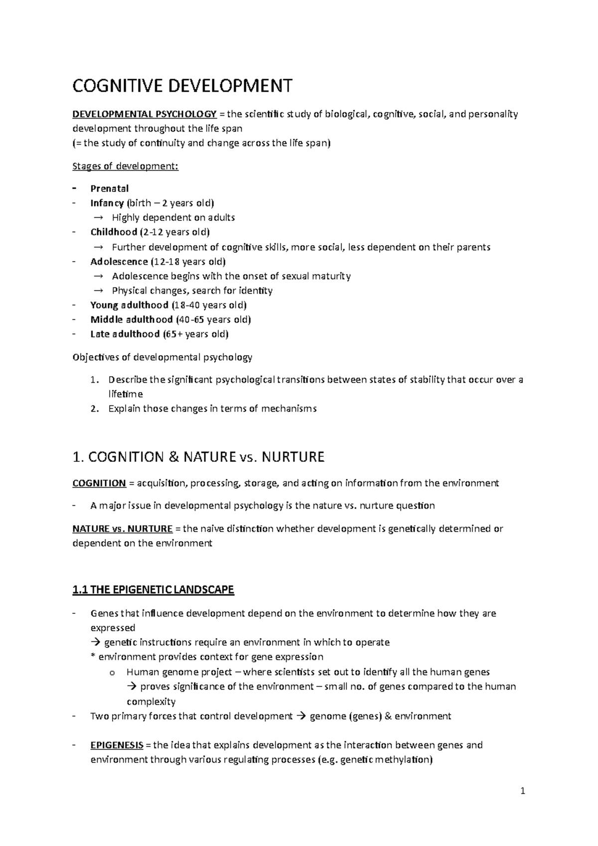 1. Nature vs Nurture - Lecture notes 1 - PSYU911 - Stirling - Studocu