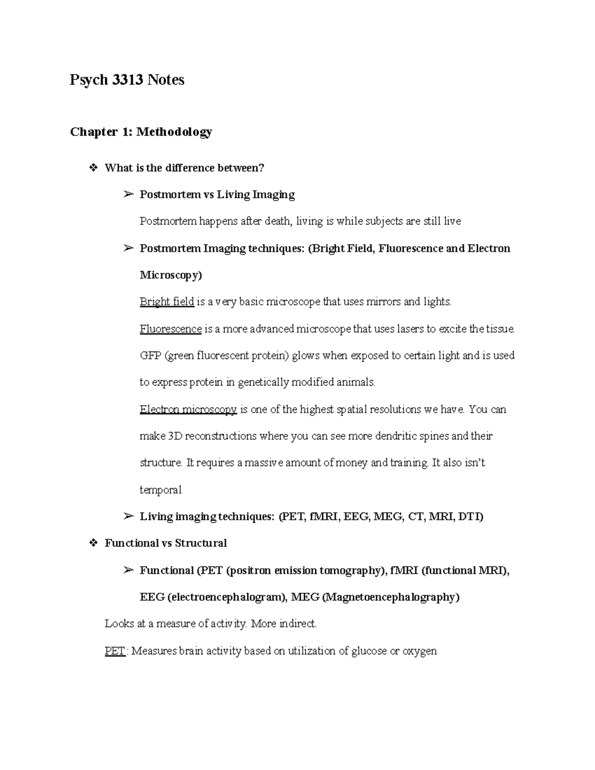 Behavioral Neuroscience Notes - Psych 3313 Notes Chapter 1: Methodology ...