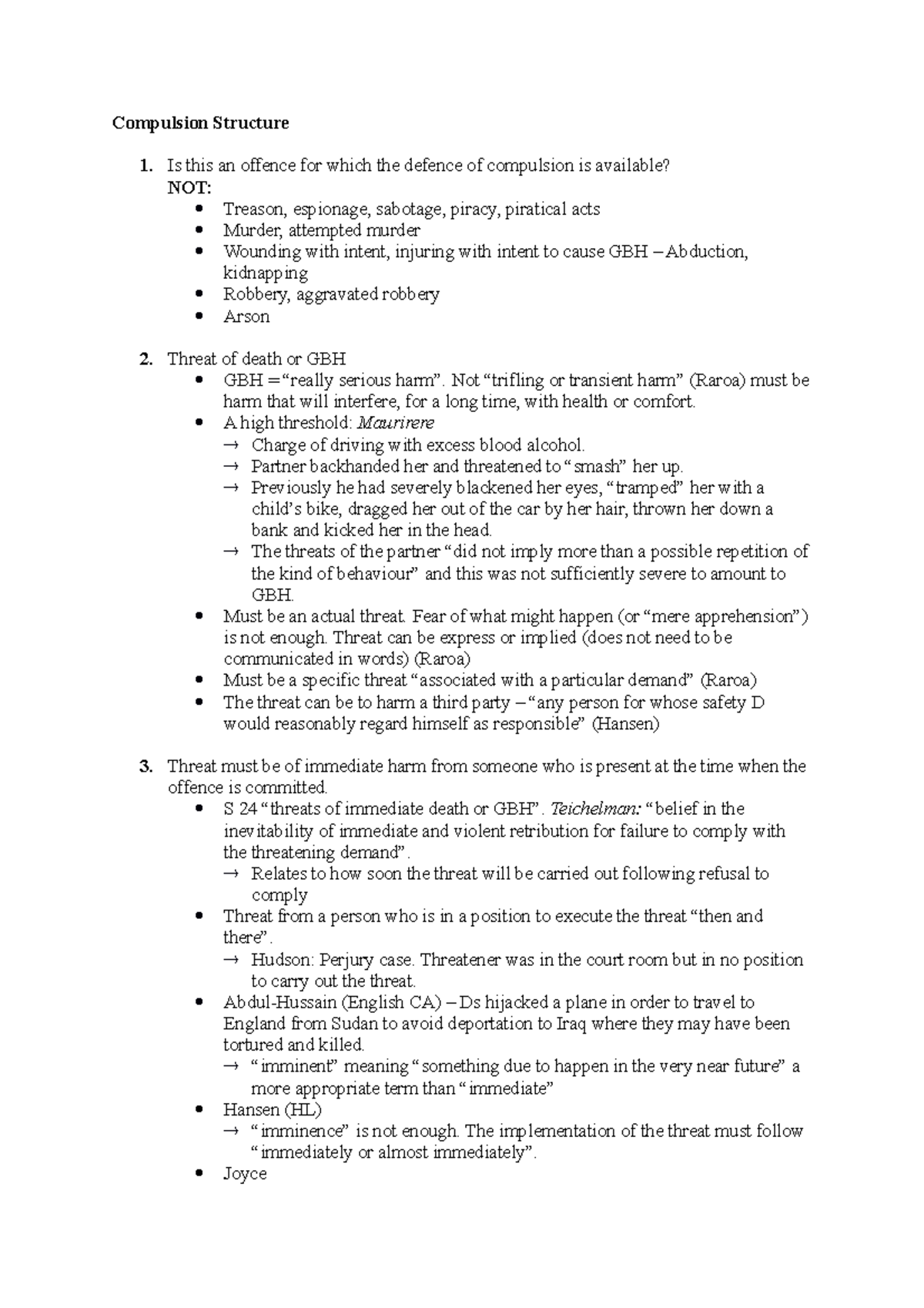 Compulsion Structure - Is this an offence for which the defence of ...