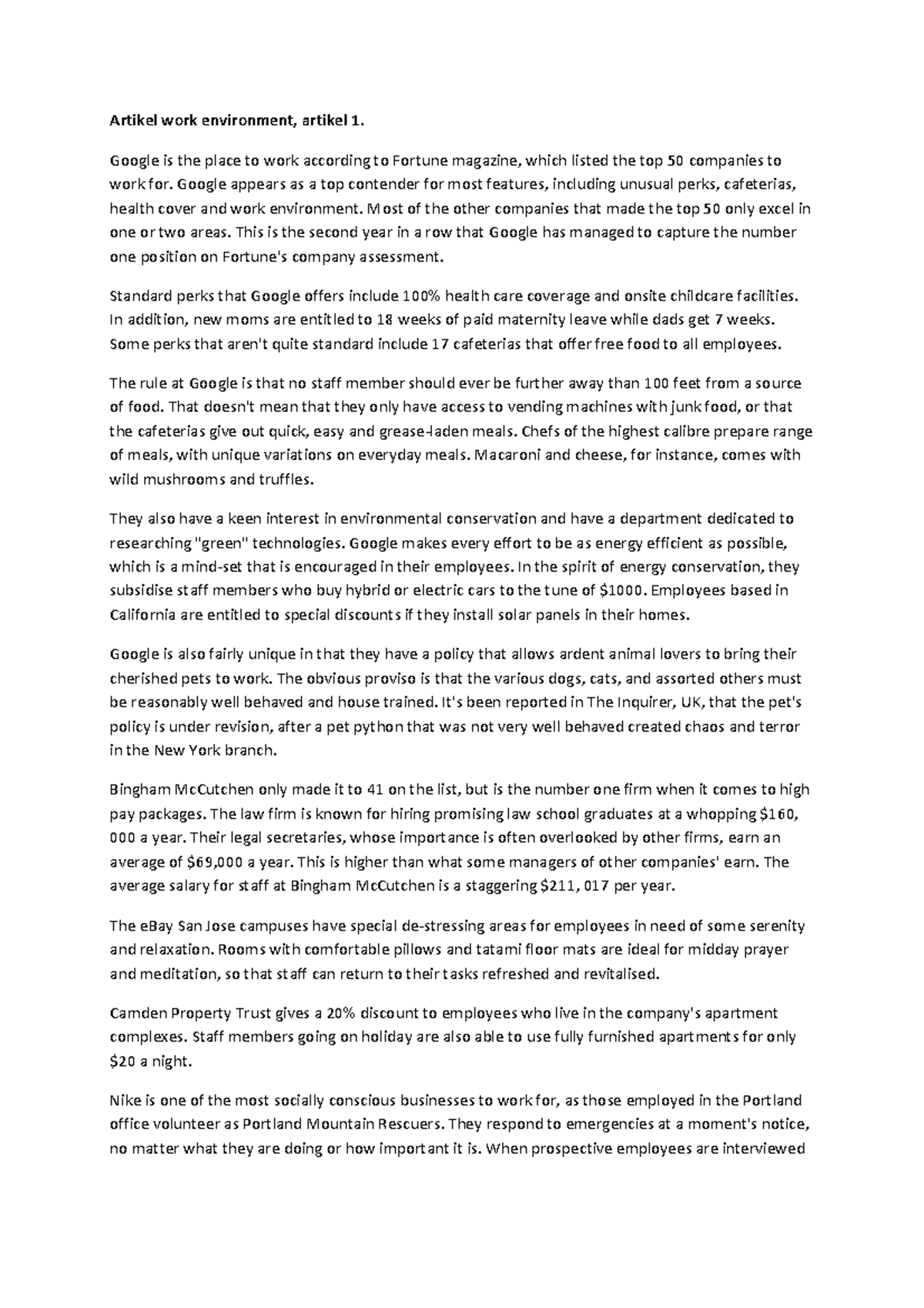 Paper / essay - Example of two articles from Week 2-6 - Artikel work ...