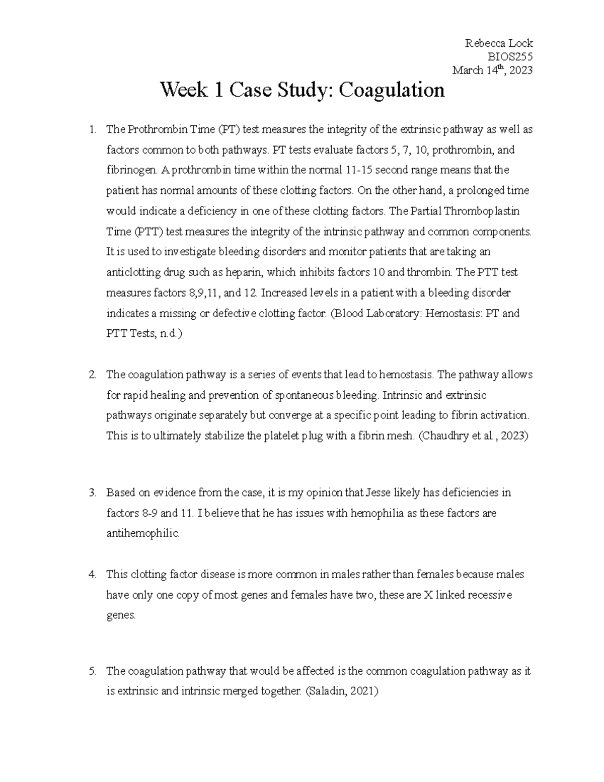 Week 1 Case Study - Rebecca Lock BIOS March 14th, 2023 Week 1 Case Study: Coagulation The - Studocu
