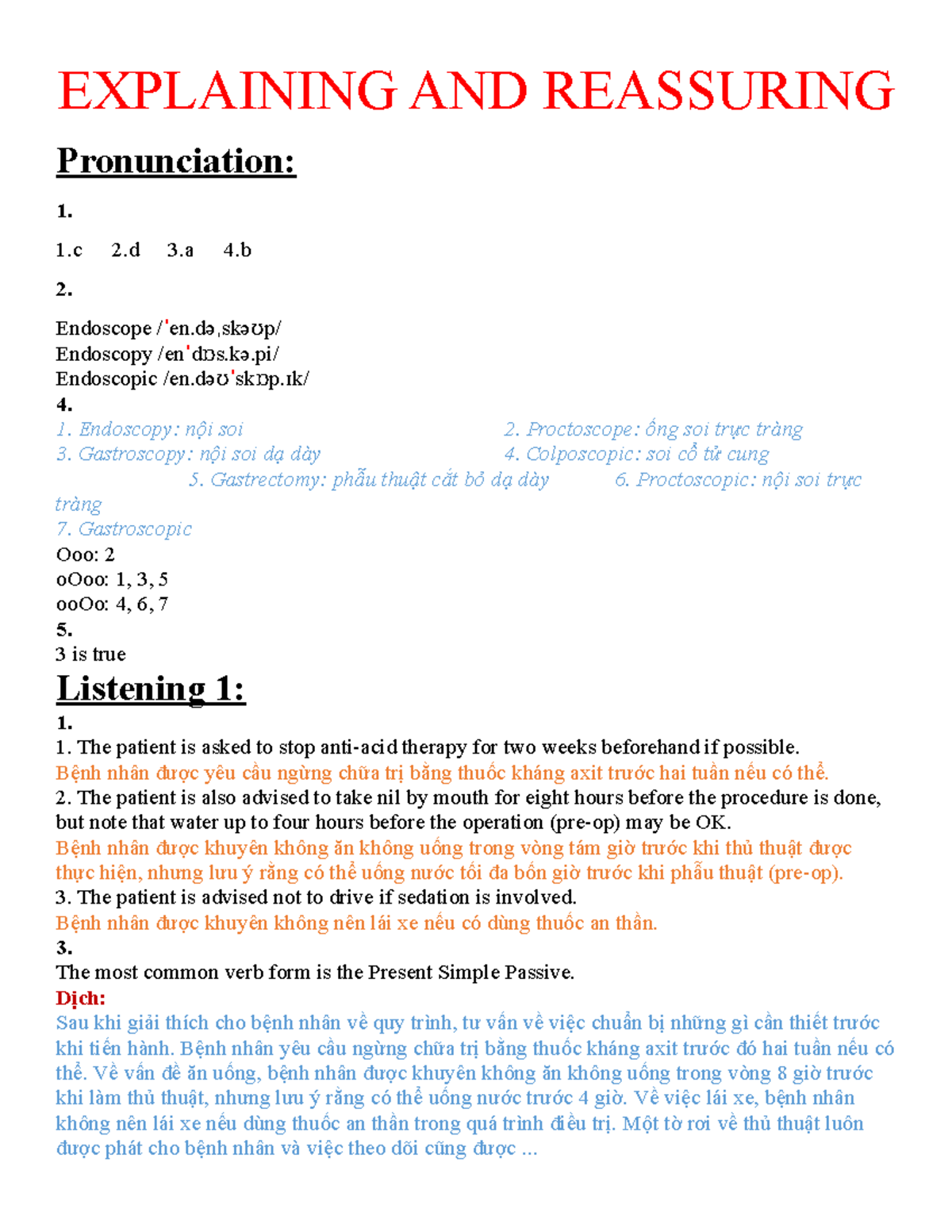 Unit 4 - rhrh - EXPLAINING AND REASSURING Pronunciation: 1. 1 2 3 4 ...