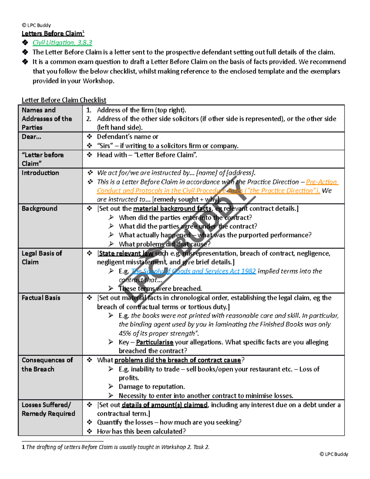 1. Letter Before Claim Checklist - © LPC Buddy Letters Before Claim 1 ...