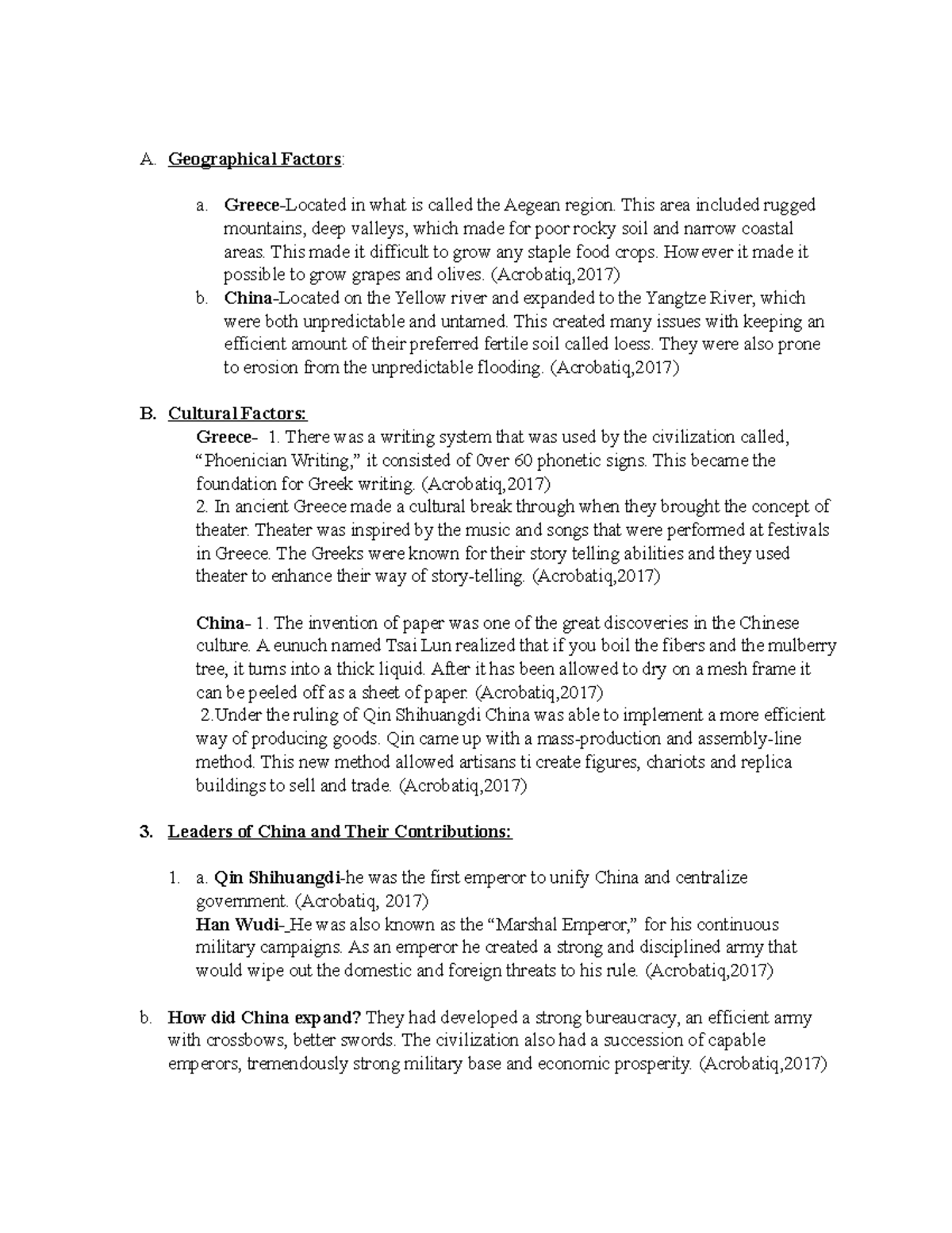Greece and China Facts Paper - A. Geographical Factors : a. Greece ...