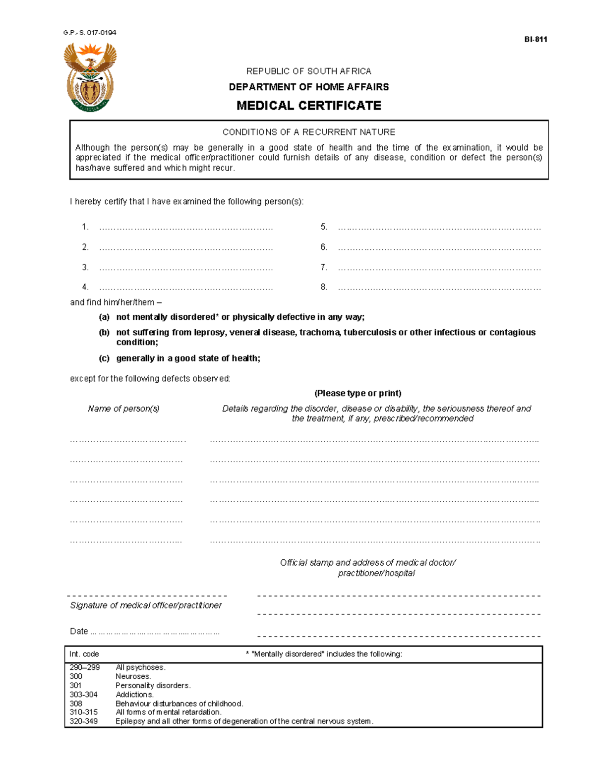 Medical-certificate - Lectures notes - BI- REPUBLIC OF SOUTH AFRICA ...