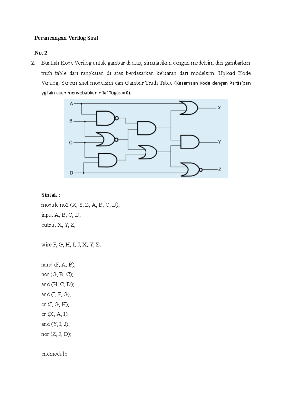 Tugas mengenai Verilog Truth Table Loter - Perancangan Verilog Soal No ...