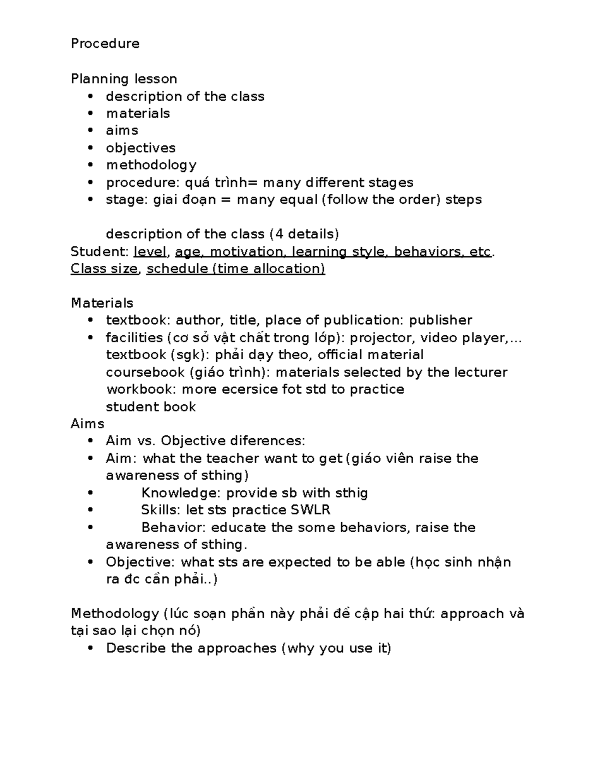 Planning lesson - Procedure Planning lesson description of the class ...