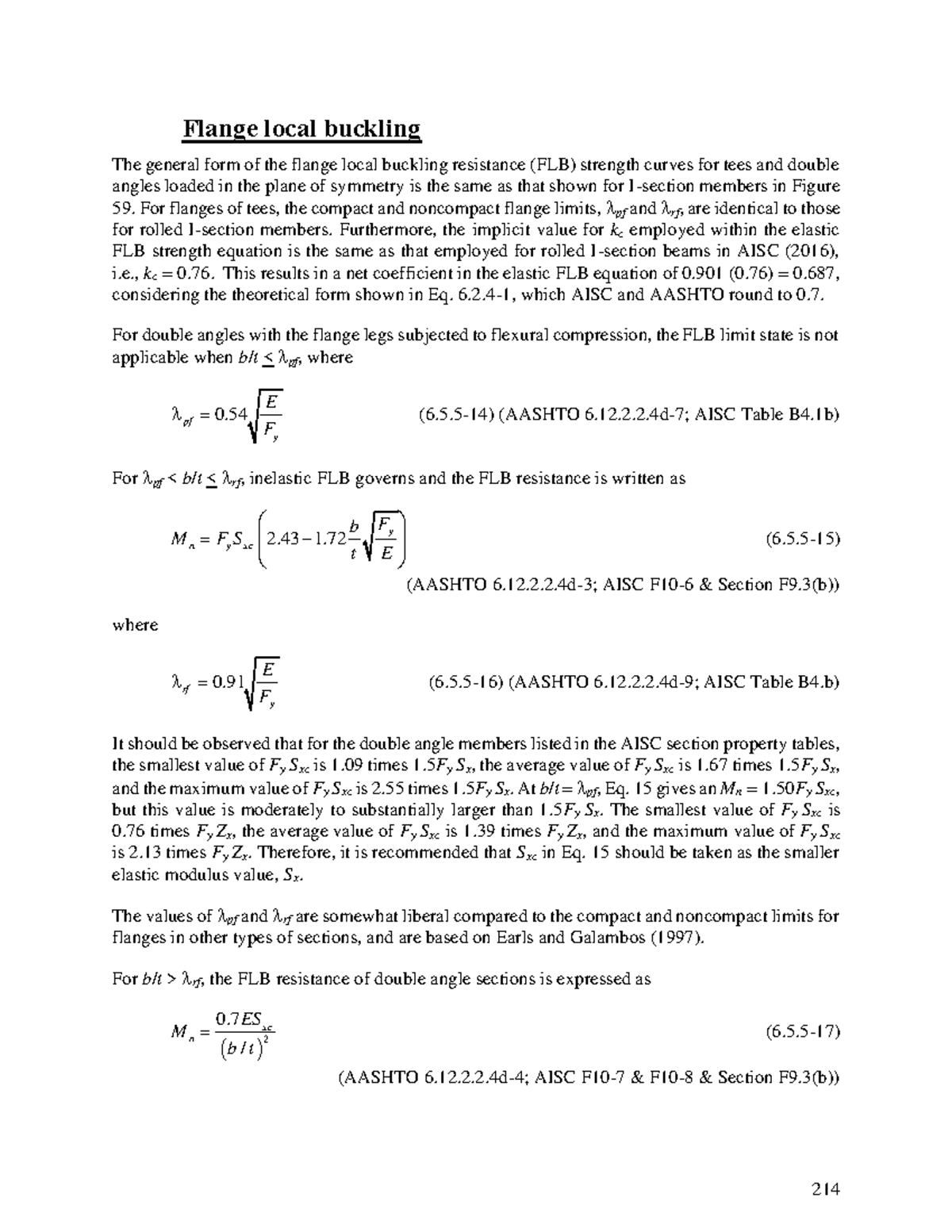 Flange local buckling - For flanges of tees, the compact and noncompact ...