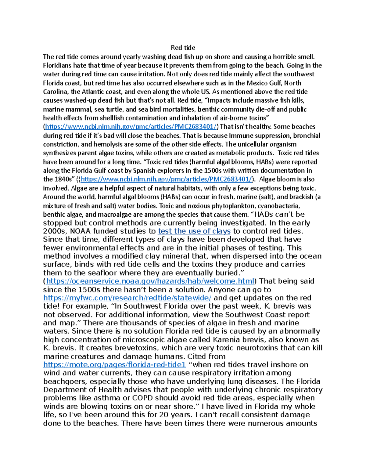 Red tide - Worksheet - Red tide The red tide comes around yearly ...