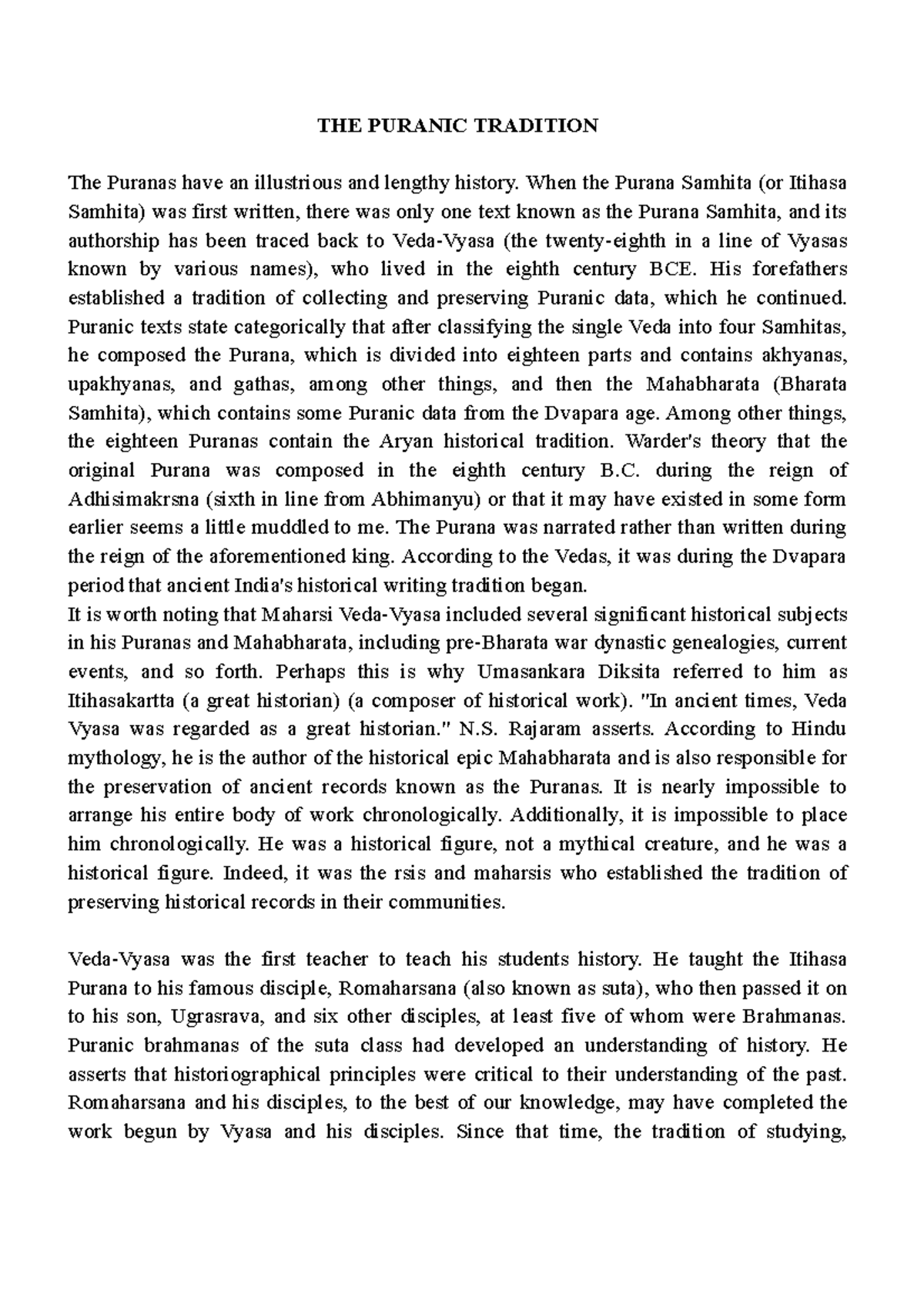 The Puranic Tradition - Lecture notes 3 - THE PURANIC TRADITION The ...