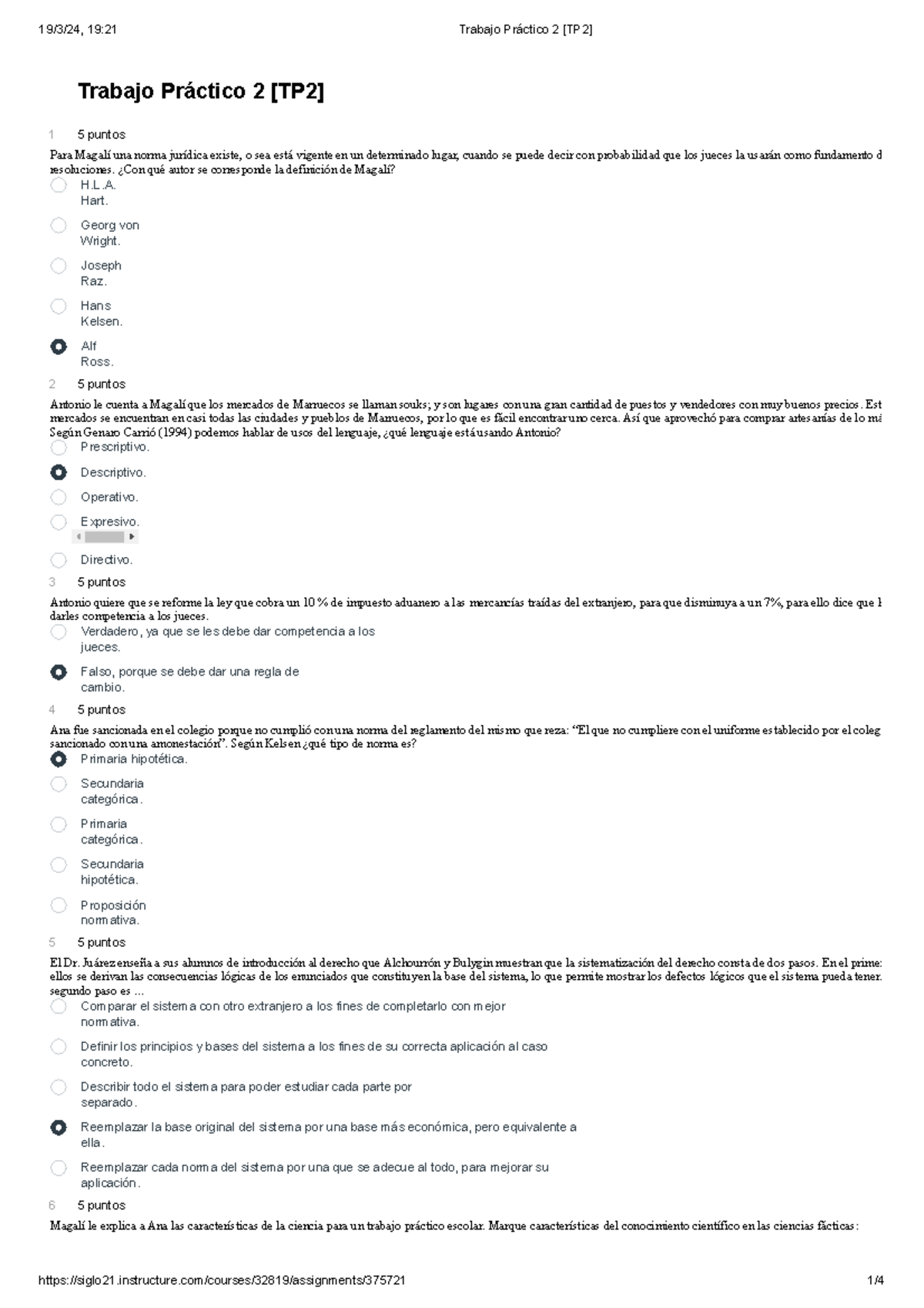 Trabajo Práctico 2 [TP2] Introduccion AL Derecho - 5 puntos Para Magalí una norma jurídica ...