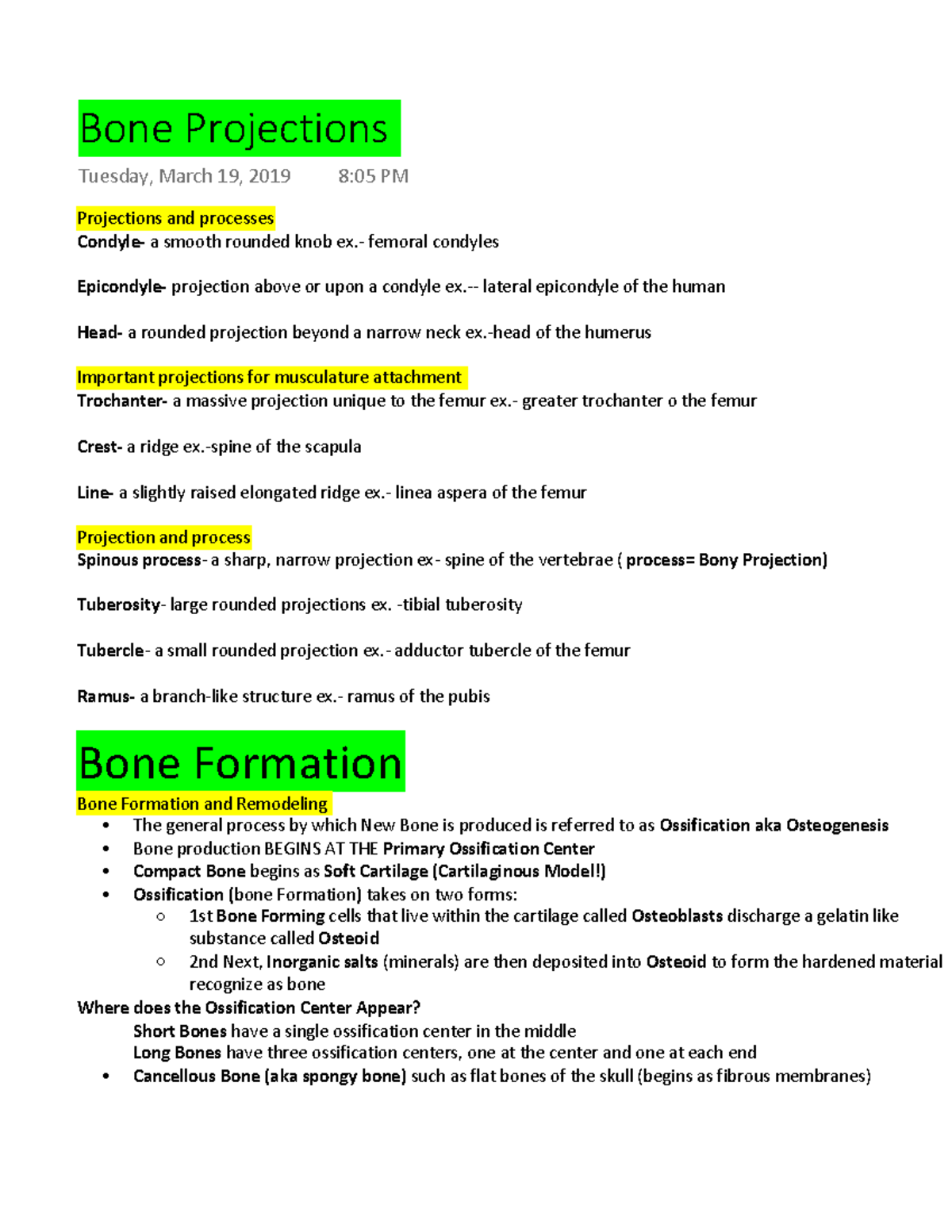 Bone Projections - Projections and processes Condyle- a smooth rounded ...