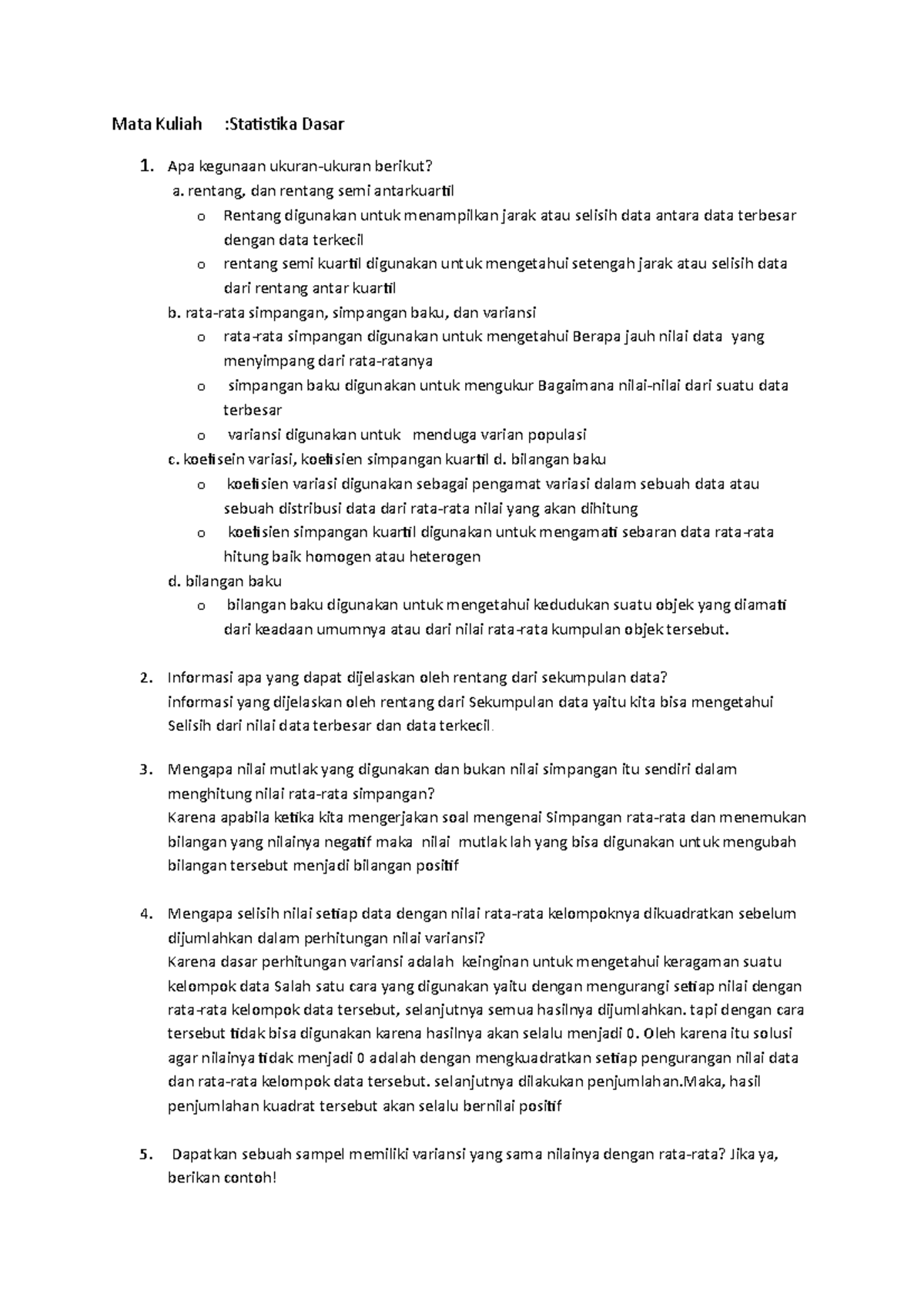 Statistika Dasar Rentang Mata Kuliah Statistika Dasar Apa Kegunaan