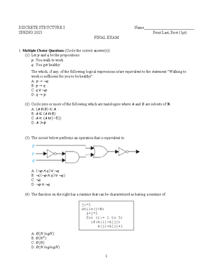 Exam I Study Guide - proposition, converse, inverse, contrapositive, bitwise, truth table ...