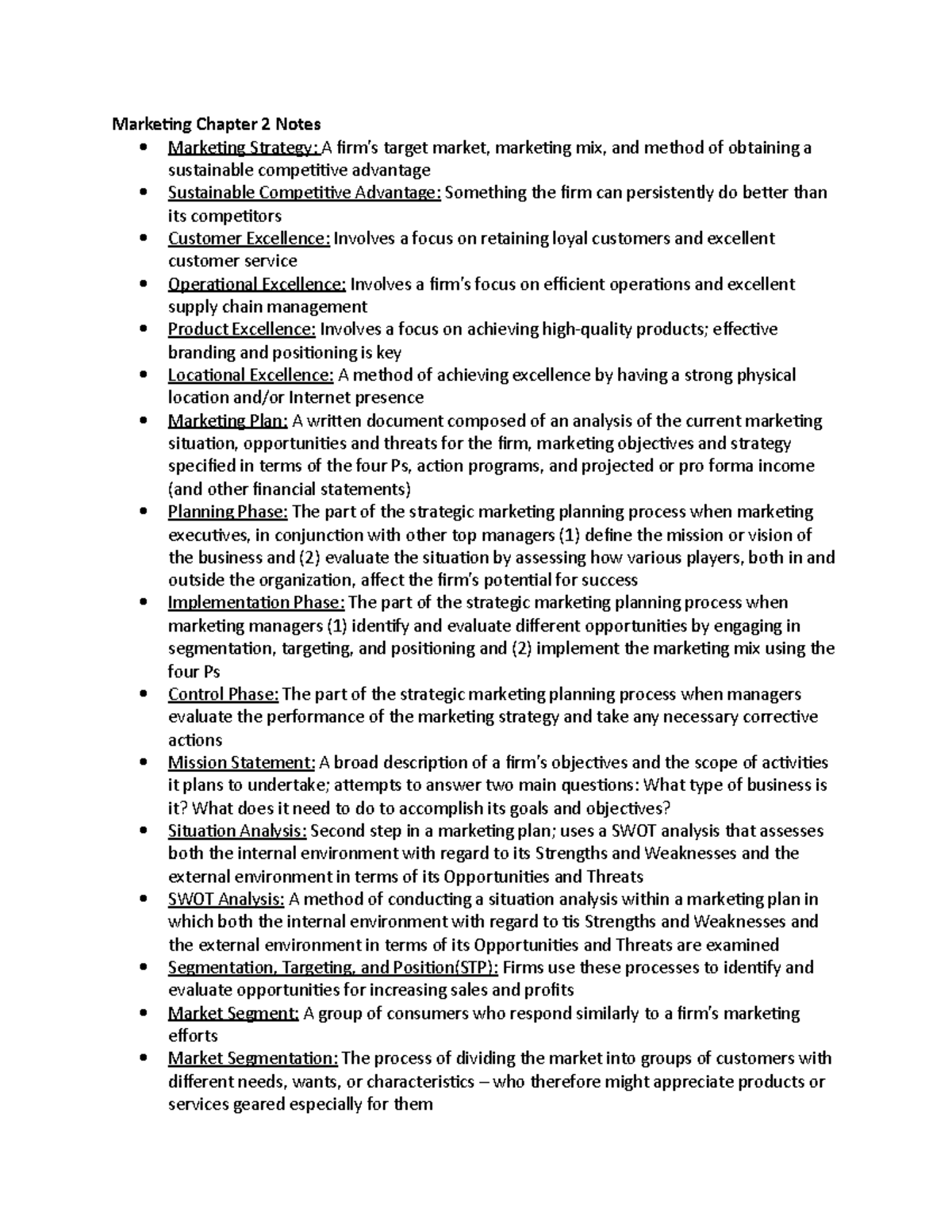 Marketing Chapter 2 Notes - Marketing Chapter 2 Notes Marketing ...