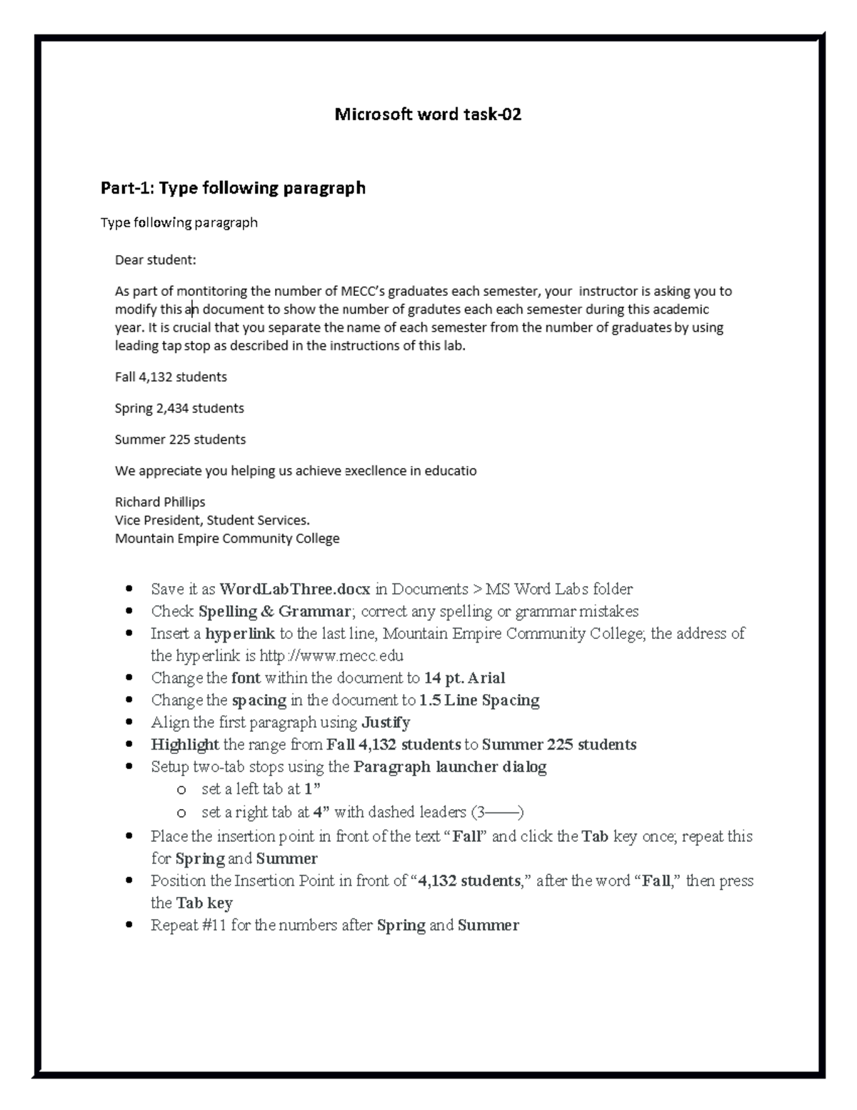 Task2 - Assignments - Microsoft word task- Part-1: Type following ...
