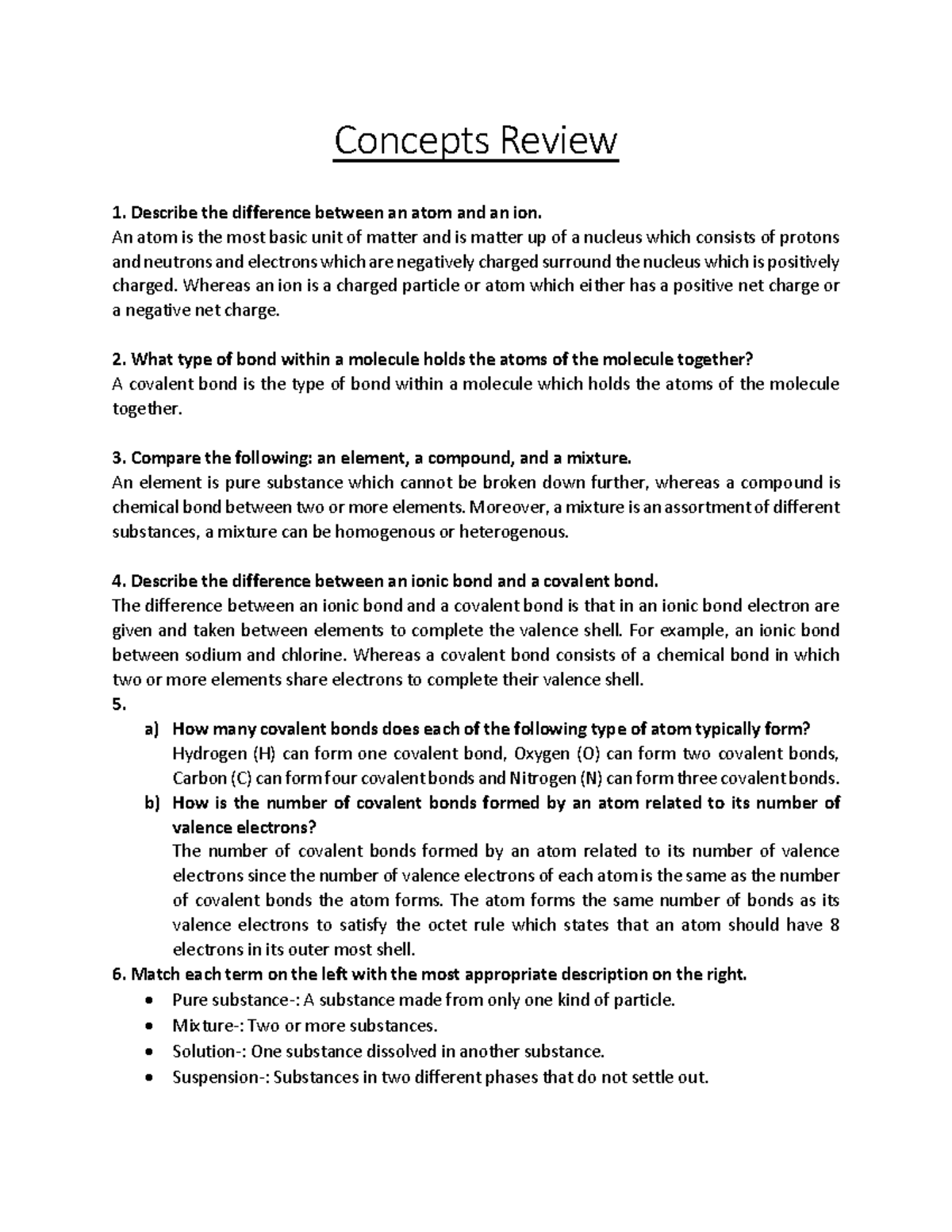 Concepts Review - Grade 11 Bio - Concepts Review 1. Describe the ...