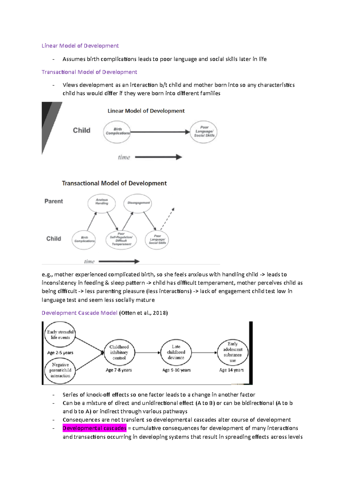 Key explanatory model (W2) - Linear Model of Development Assumes birth ...