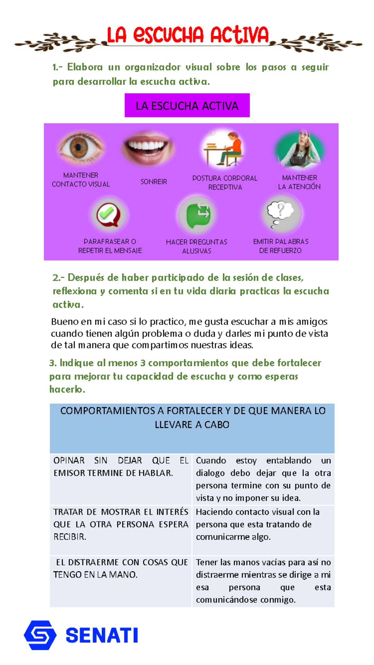 Escucha Activa - oiuytr - 1 .- Elabora un organizador visual sobre los ...